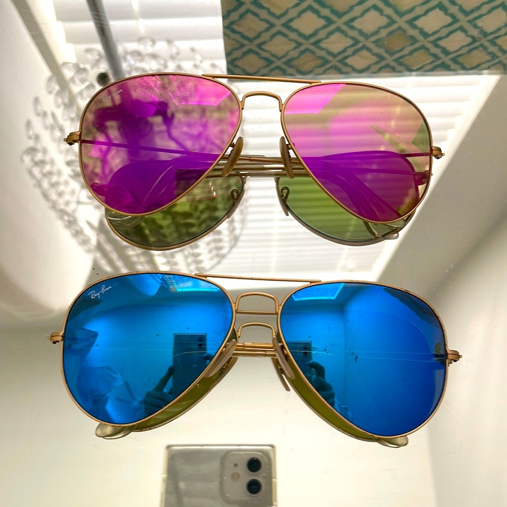 Ray-Ban Classic Mirrored Aviators. Pink. Size 58-14. - Gem